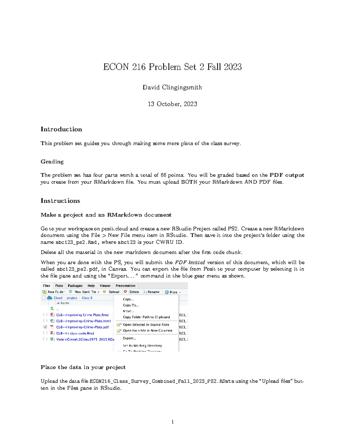 ECON 216 Problem Set 1 Fall 2023 - ECON 216 Problem Set 2 Fall 2023 ...