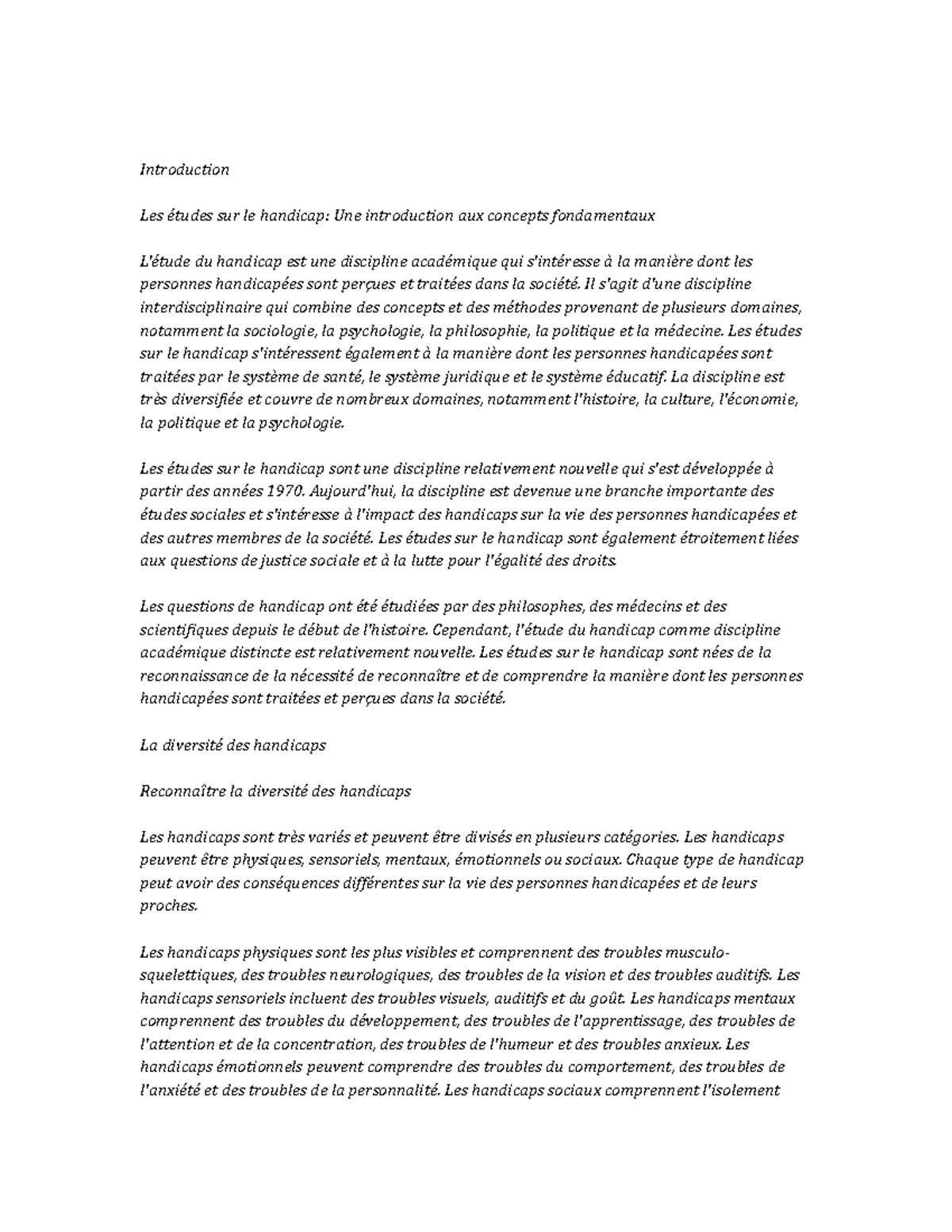 Disability Studies Study Notes - Introduction Les études sur le ...