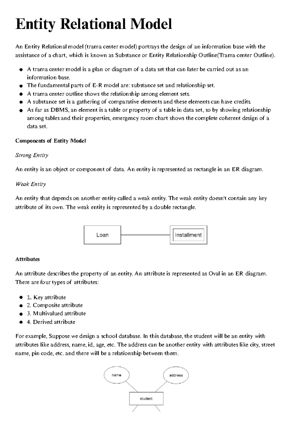 Entity Relational Model - Components of Entity Model Strong Entity An ...