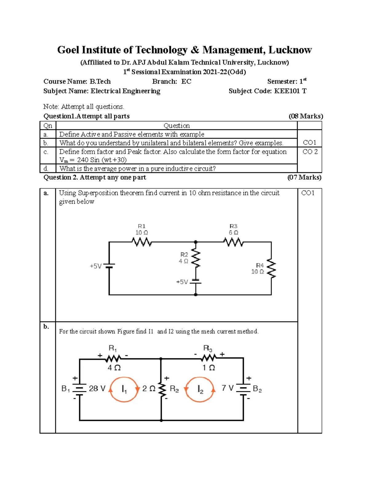 Imortant questions of electrical engineering subject - Goel Institute ...
