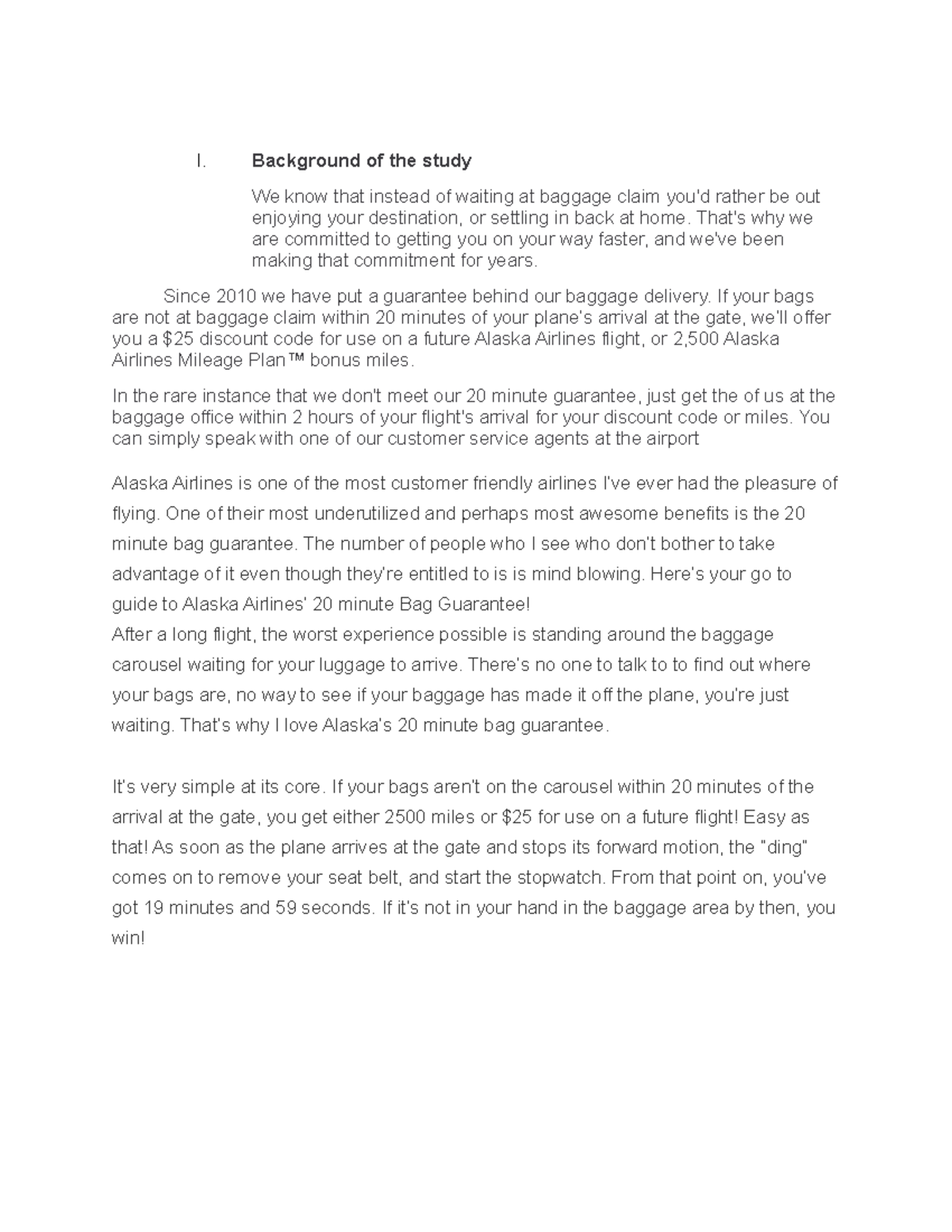 Document ulo - Asas - I. Background of the study We know that instead ...
