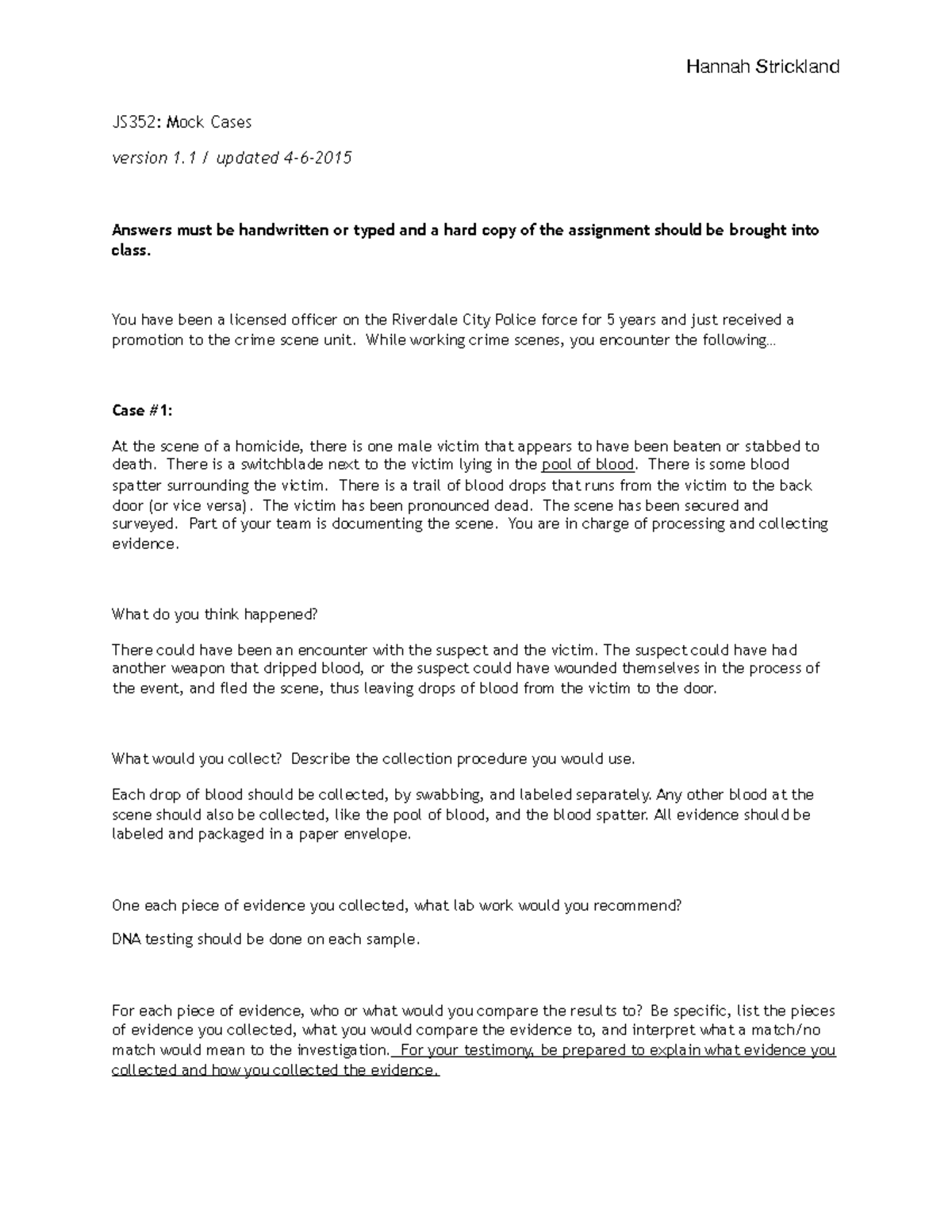 Mock Cases - JS352: Mock Cases version 1 / updated 4-6- Answers must be ...