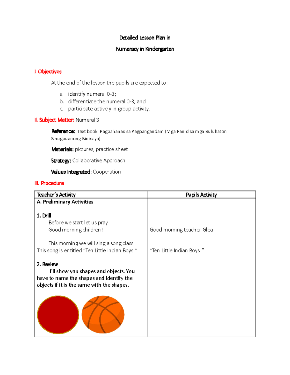 0-3 - none - Detailed Lesson Plan in Numeracy in Kindergarten I ...