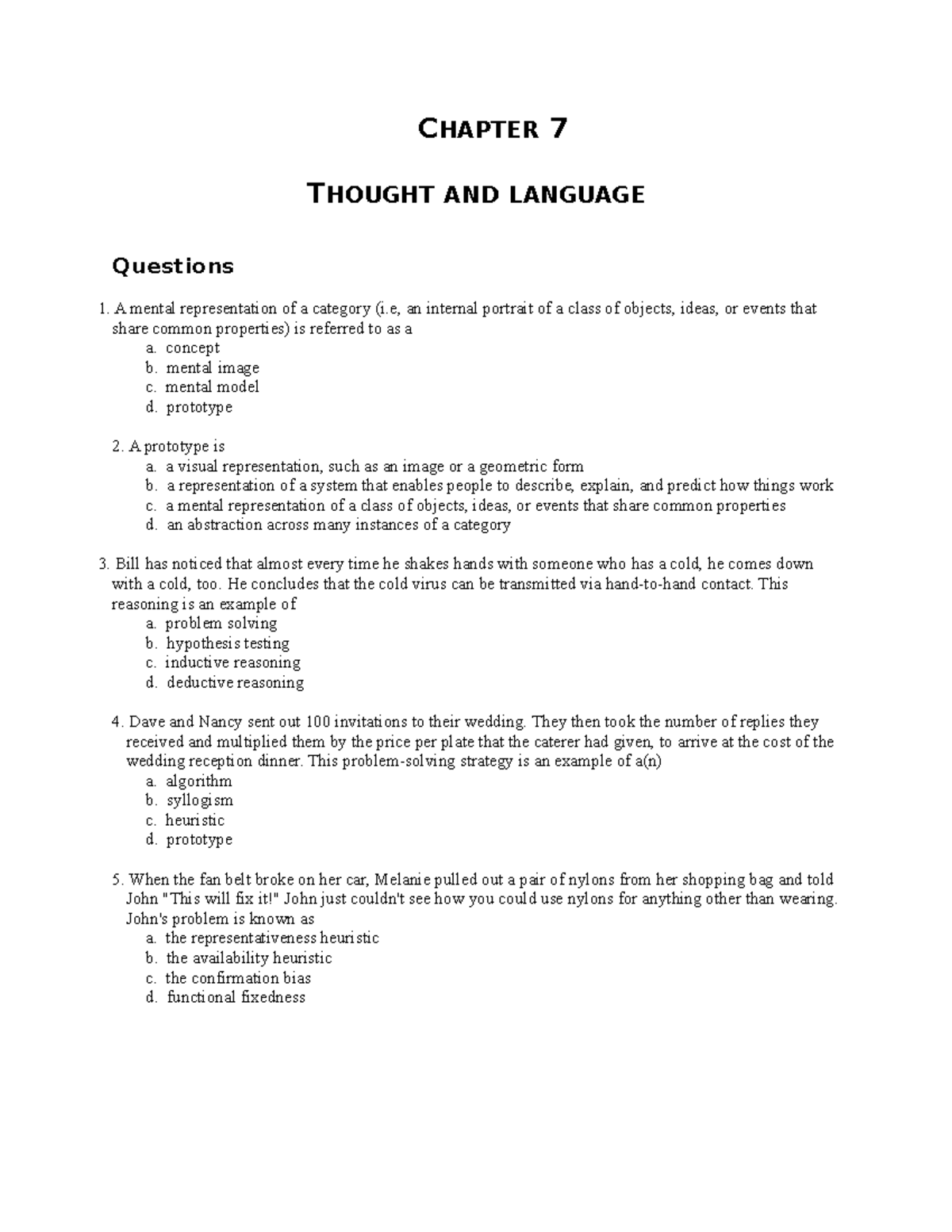 Ch07 Thought and Language - CHAPTER 7 THOUGHT AND LANGUAGE Questions A ...