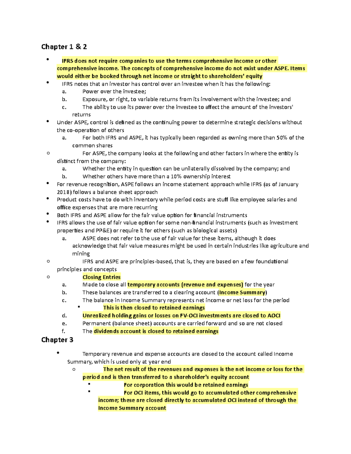 Financial Accounting Notes Chapters 1-12 - Chapter 1 2 o o o IFRS does ...