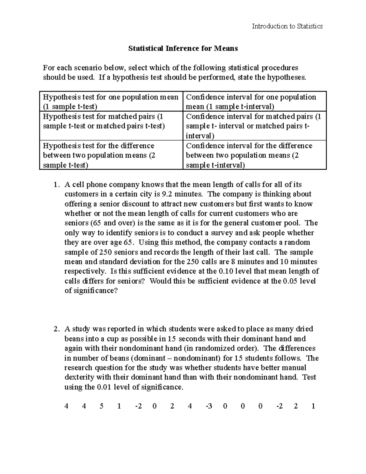 Inference means practice - Introduction to Statistics Statistical ...