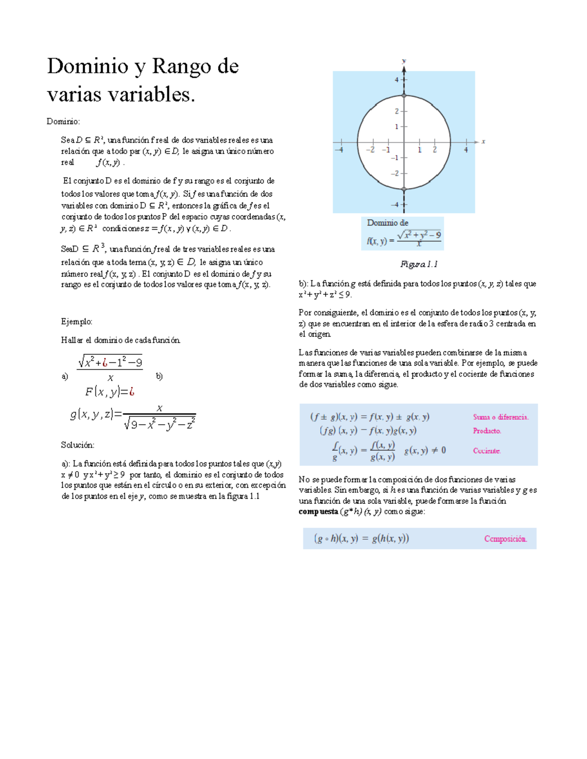 Dominio y Rango de varias variables - Dominio: Sea D R 2 , una función ...