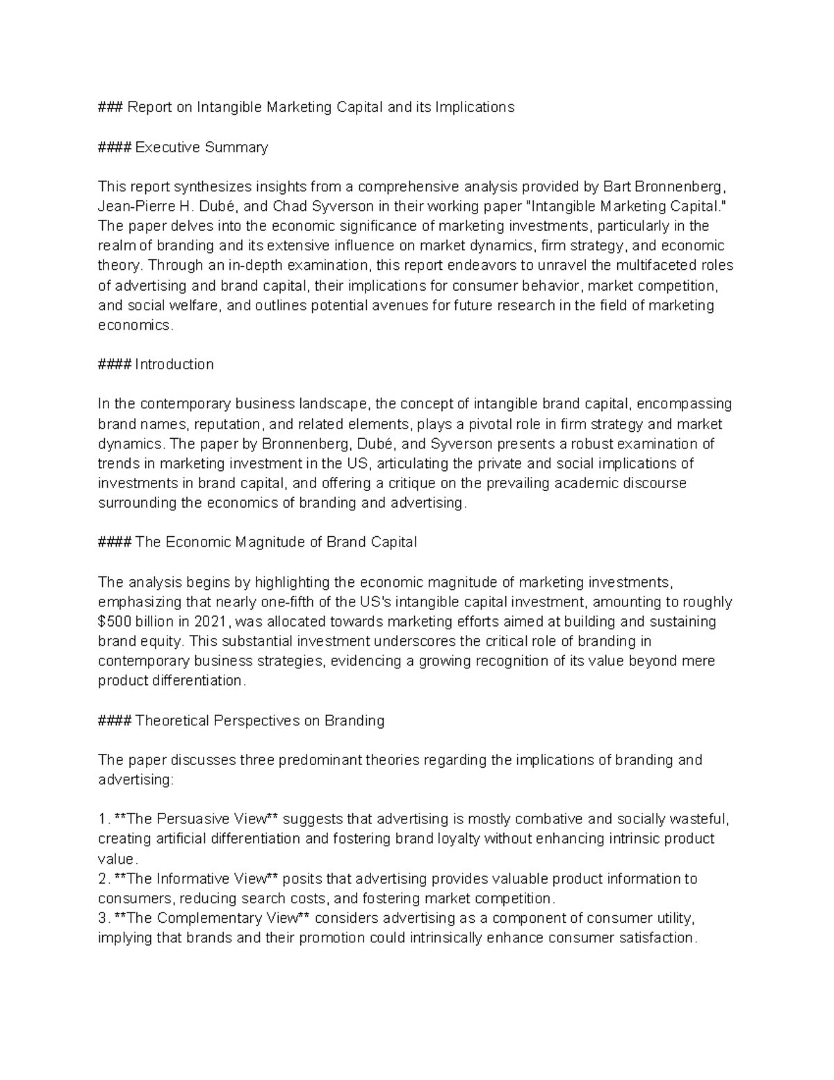 Report on Intangible Marketing Capital and its Implications - Dubé, and ...