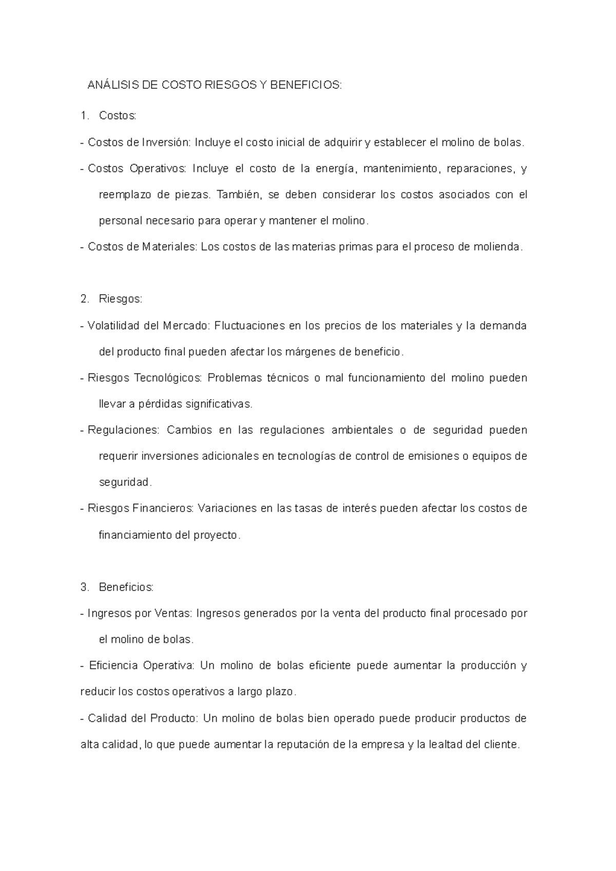 Análisis DE Costo Riesgos Y Beneficios - ANÁLISIS DE COSTO RIESGOS Y ...
