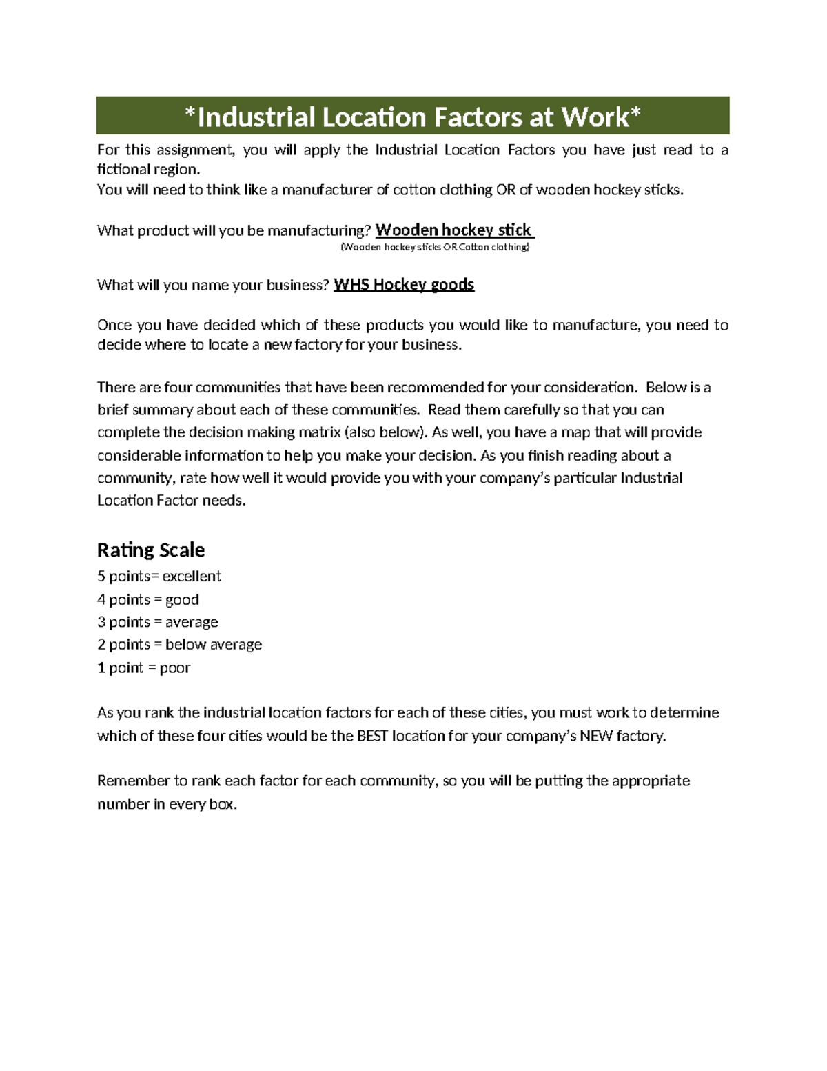 Copy of Industrial Location Factors at Work - Industrial Location ...