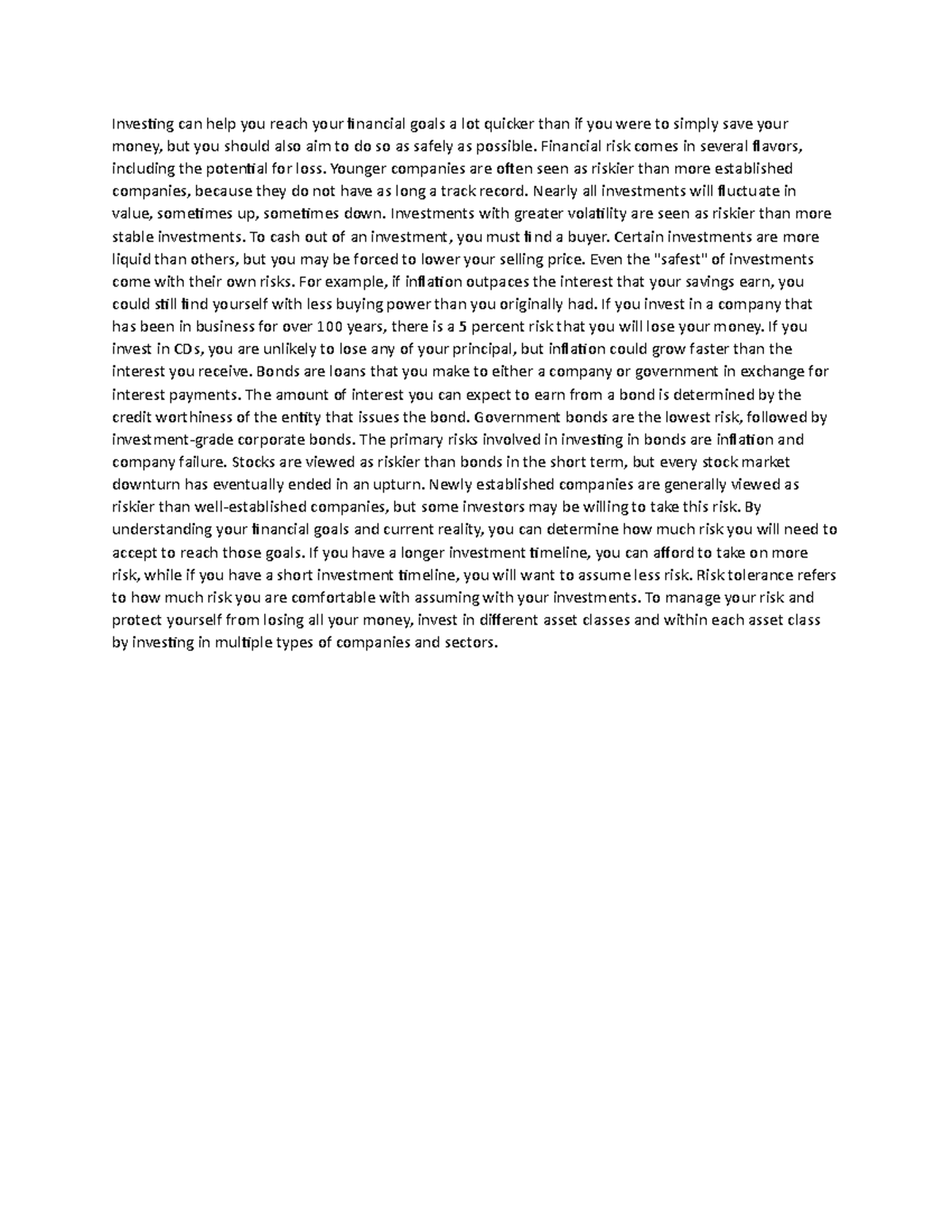 Investing and risk - Investing can help you reach your financial goals ...
