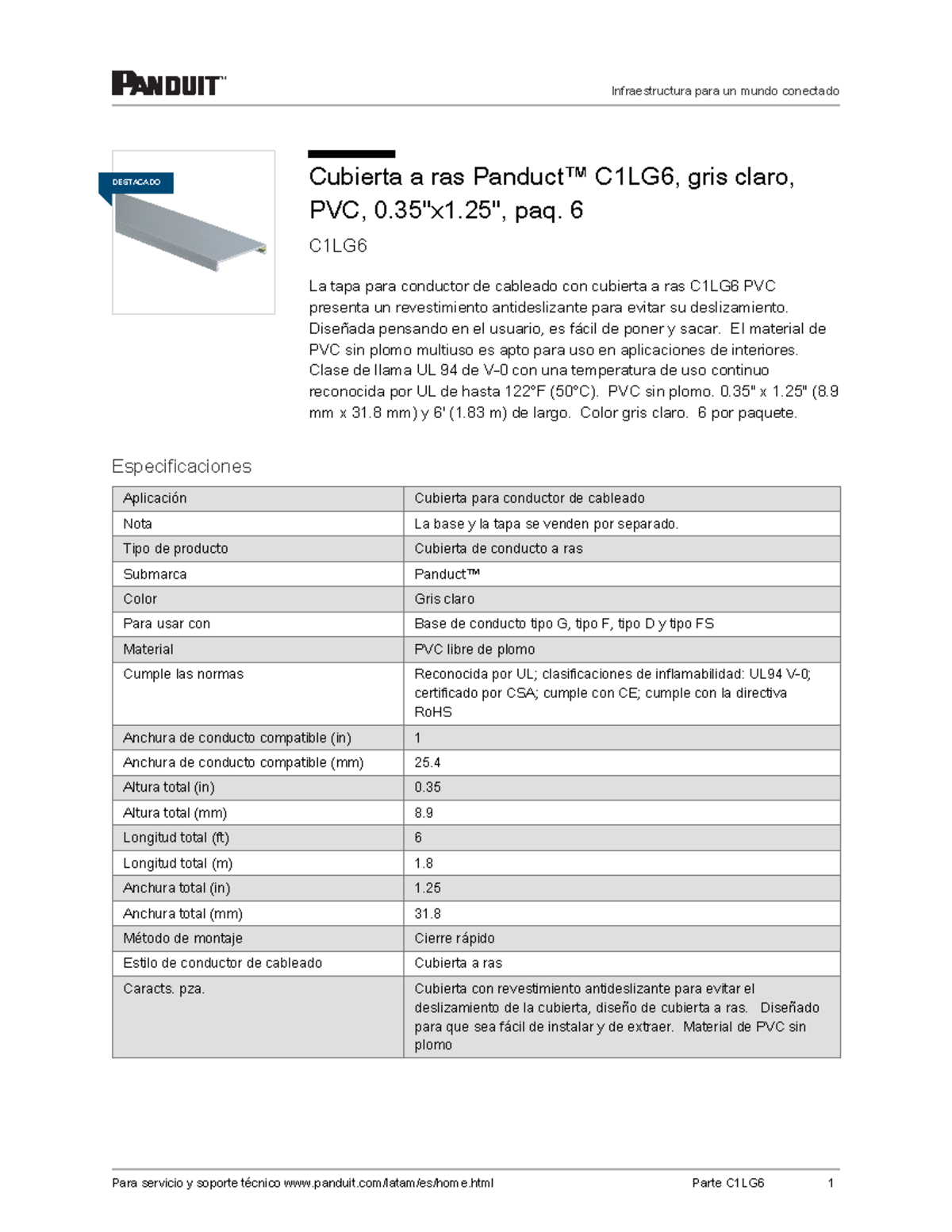 Panduit Product Details-C1LG6 - Cubierta a ras Panduct™ C1LG6, gris ...