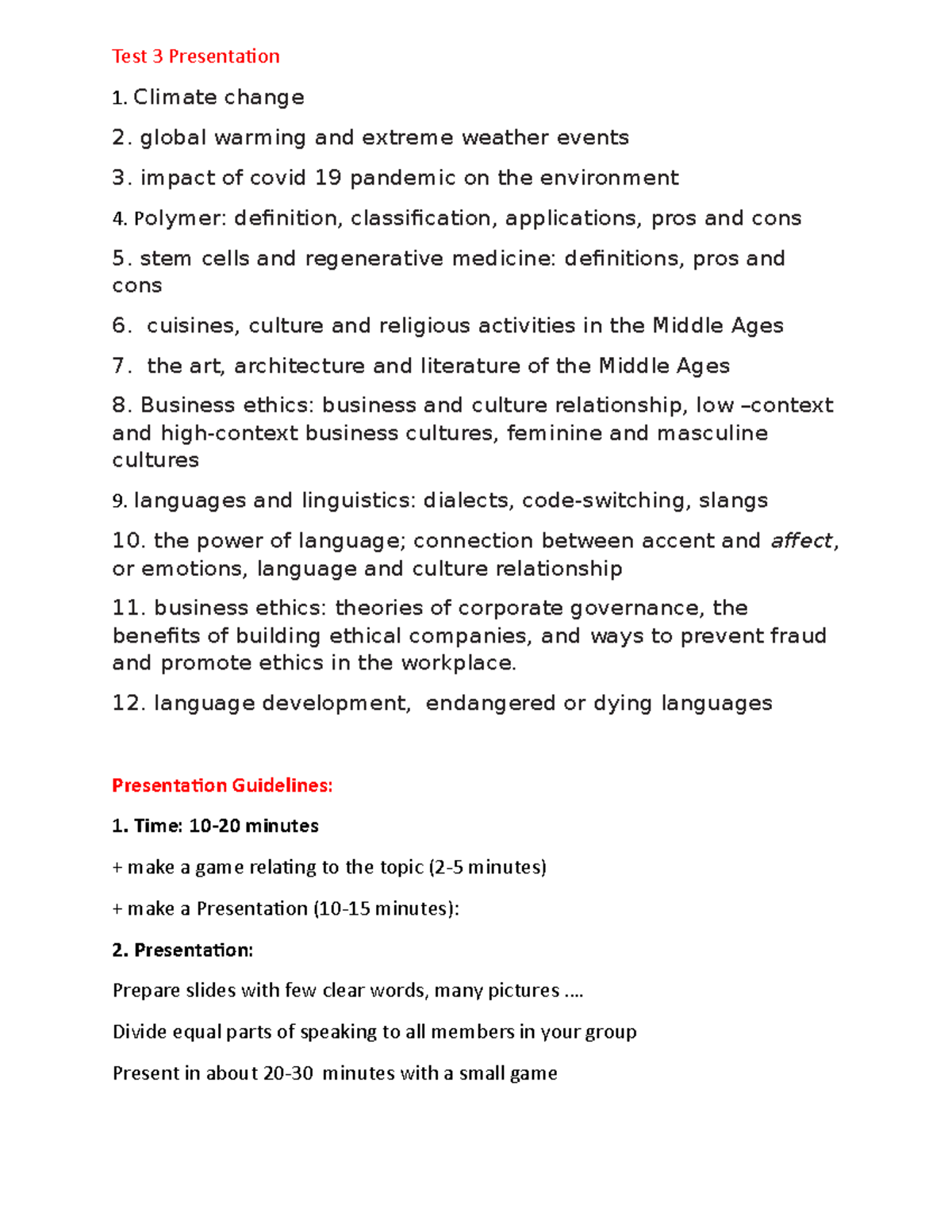 TRS501-Presentation guideline - Test 3 Presentation Climate change ...