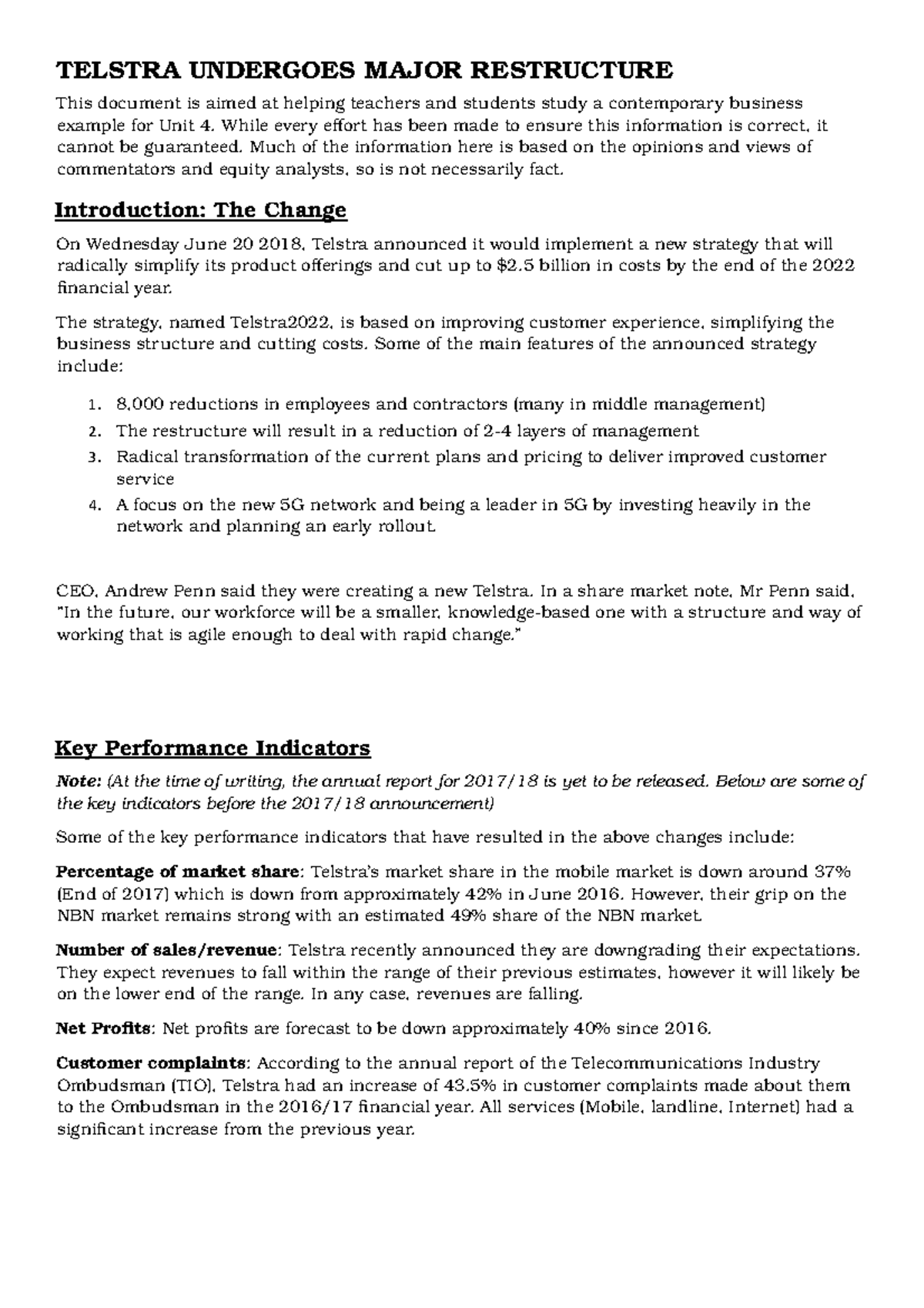 Telstra case study latest 2021 - TELSTRA UNDERGOES MAJOR RESTRUCTURE ...