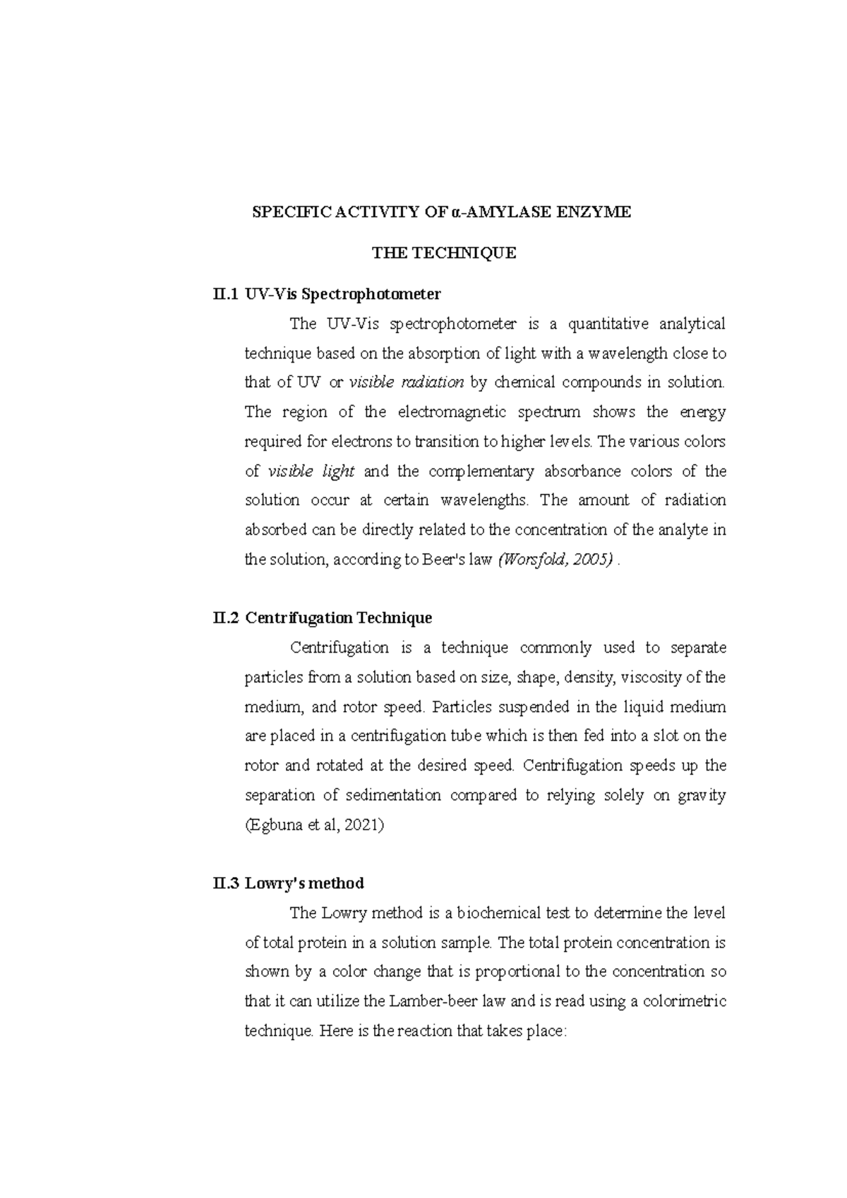 The Technique of specific activity of a-amylase enzyme - SPECIFIC ...