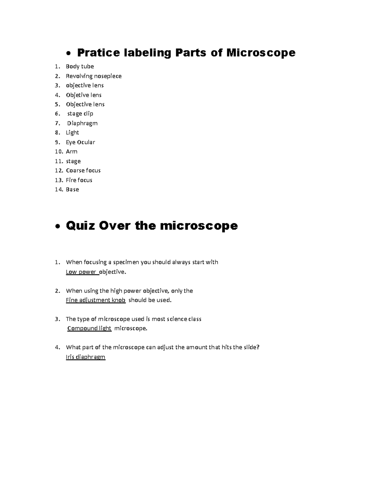 Lab Exercise 1.2 Introduction to the Microscope Magante - Pratice ...