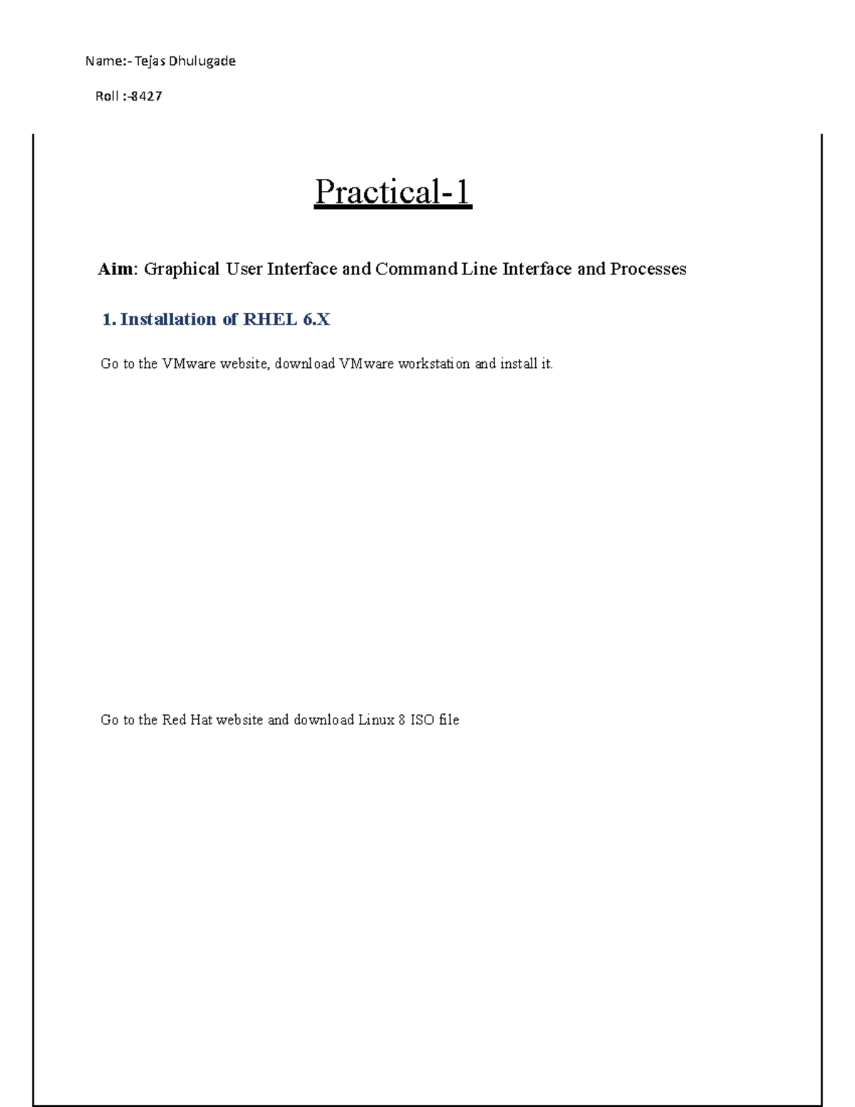 8416 practical file Linux - Name:- Tejas Dhulugade Roll :- Practical- Aim: Graphical User ...