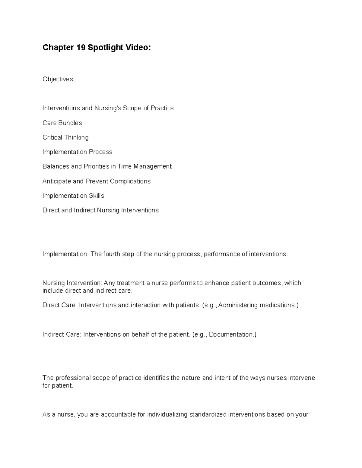 Chapter 19 Notes - Prof. Forde - Chapter 19 Spotlight Video: Objectives ...
