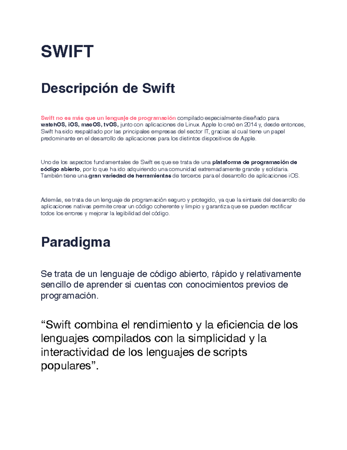 Swift y Php - SWIFT Descripción de Swift Swift no es más que un ...