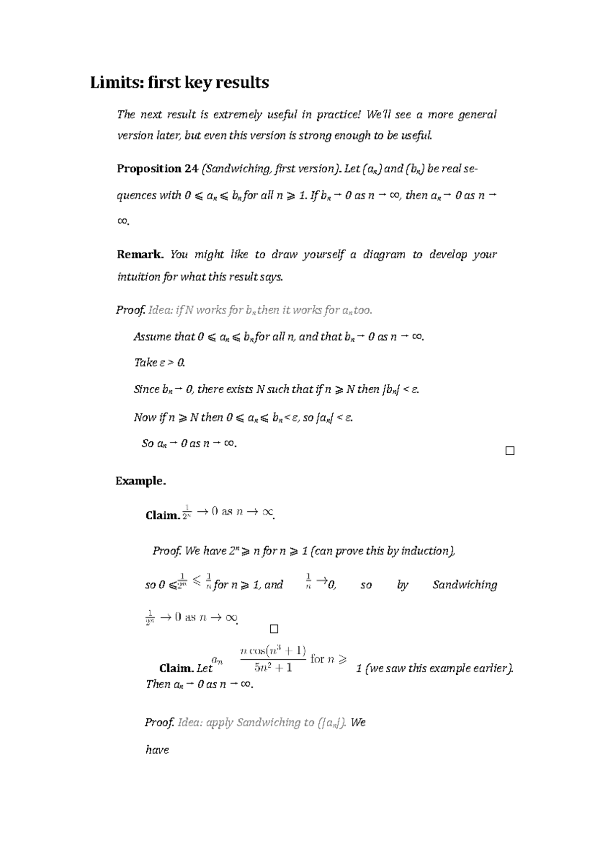 Analysis 15 - Limits: first key results - Limits: first key results The ...