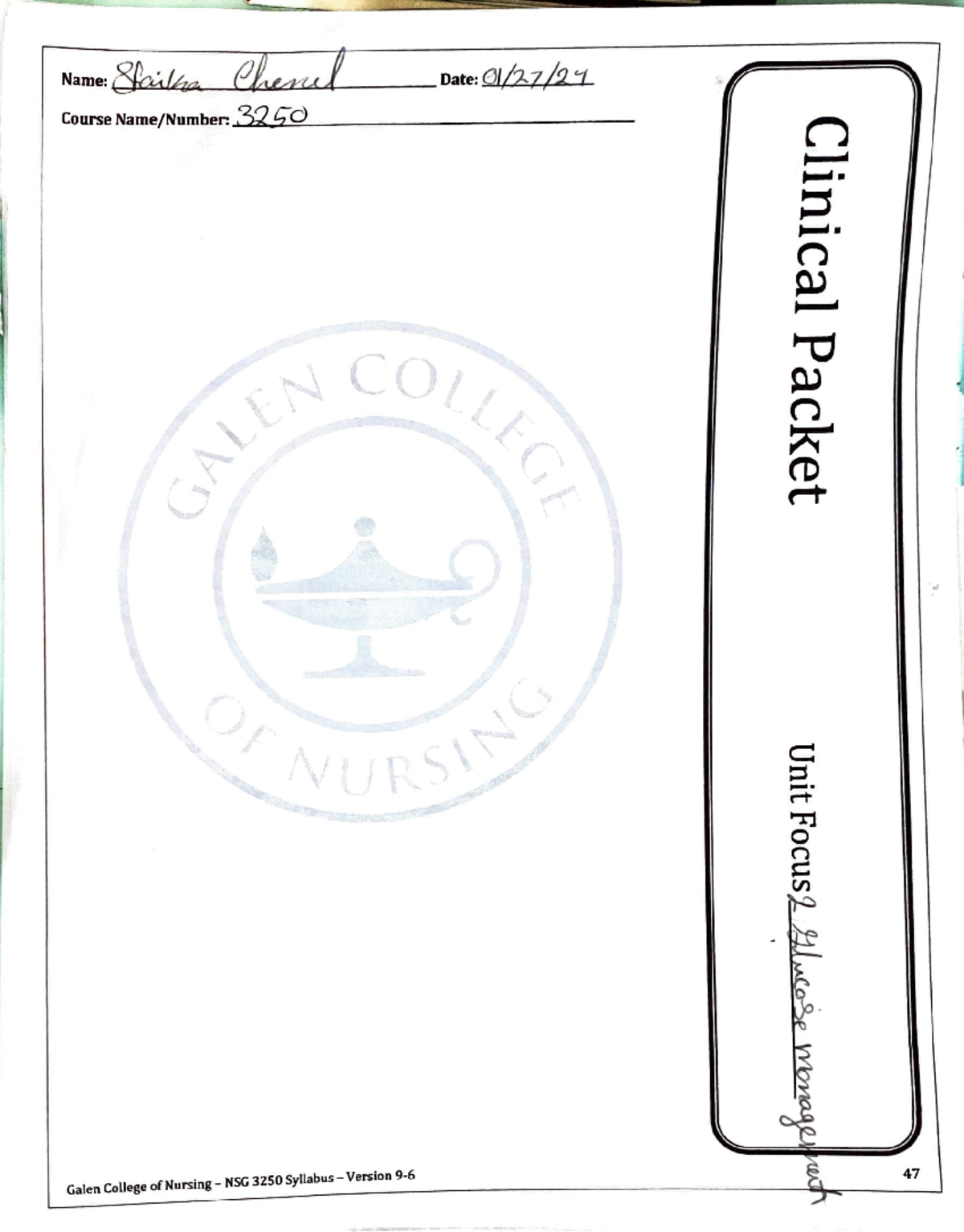 3250 clinical packet 1 untit 2 - Name: ~~~ ~ .Ud.!.~L- Date: aV?./4 ...