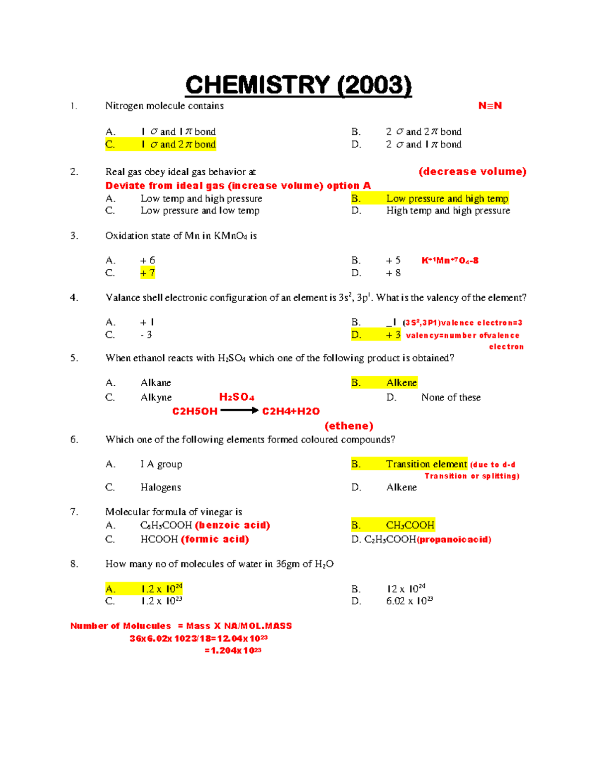 NED Past Papers 2003 - CHEMISTRY (2003) Nitrogen molecule contains N≡N ...