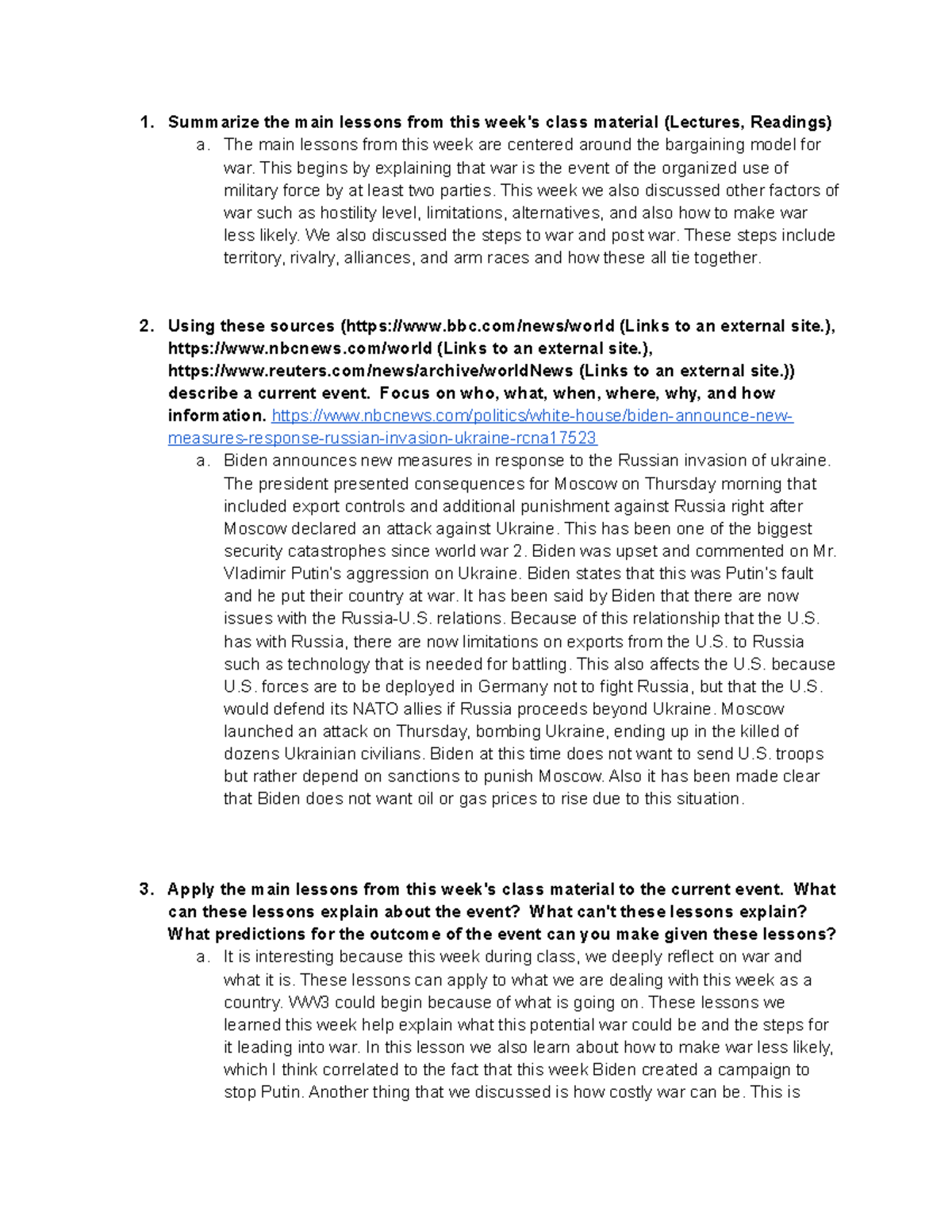 Current event 3 - Willow K - Summarize the main lessons from this week ...