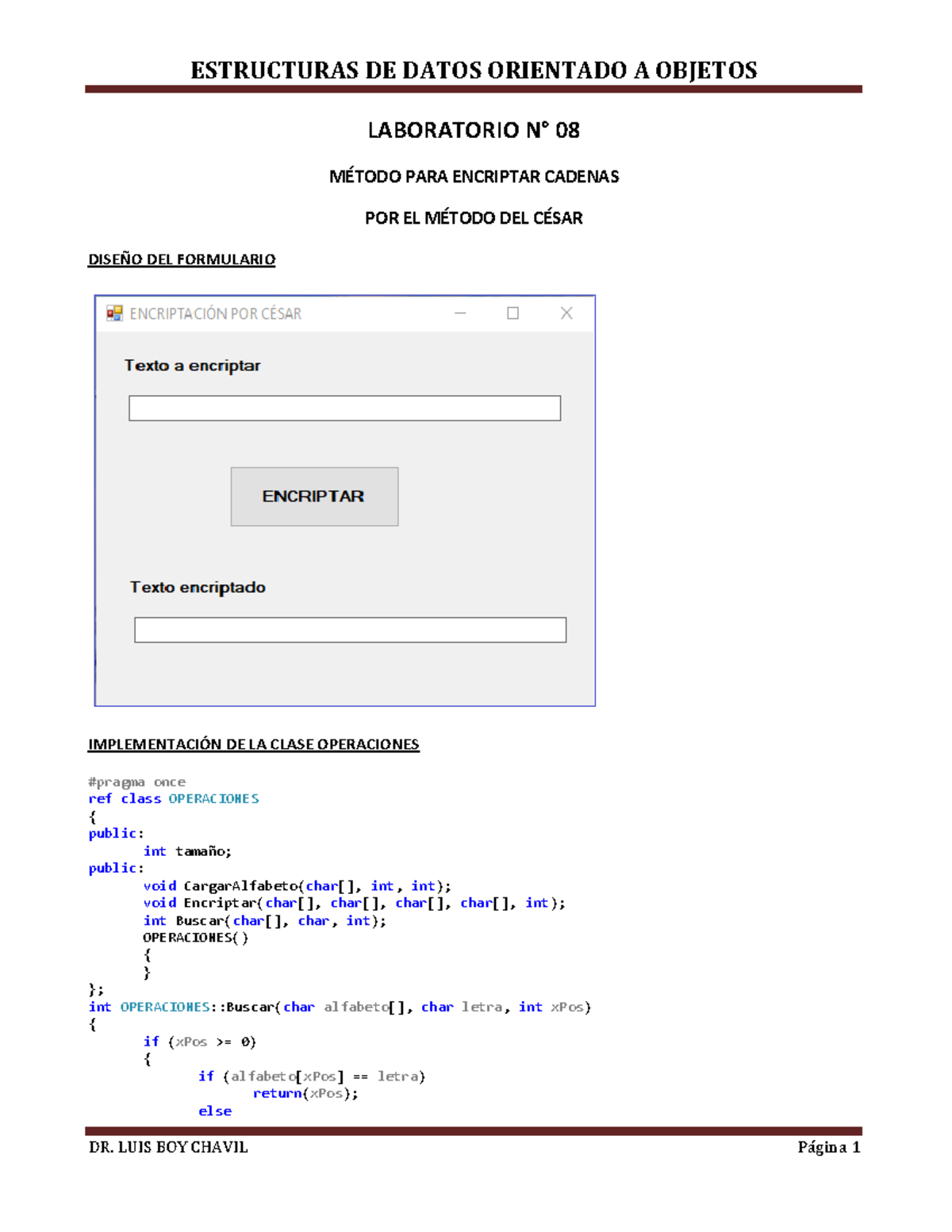 2-LAB N° 08- Encriptacion POR EL Metodo DE Cesar - ESTRUCTURAS DE DATOS ORIENTADO A OBJETOS DR ...