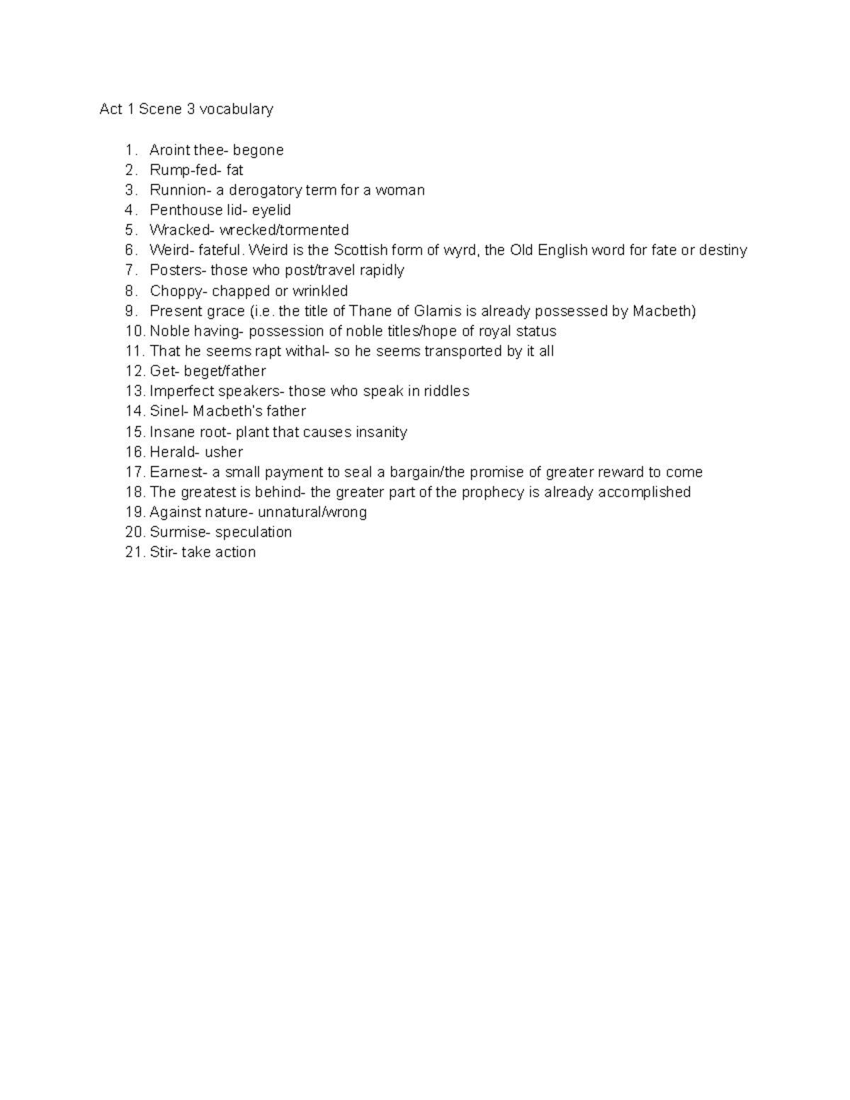 Macbeth Act 1 Scene 3 vocabulary - Act 1 Scene 3 vocabulary Aroint thee ...