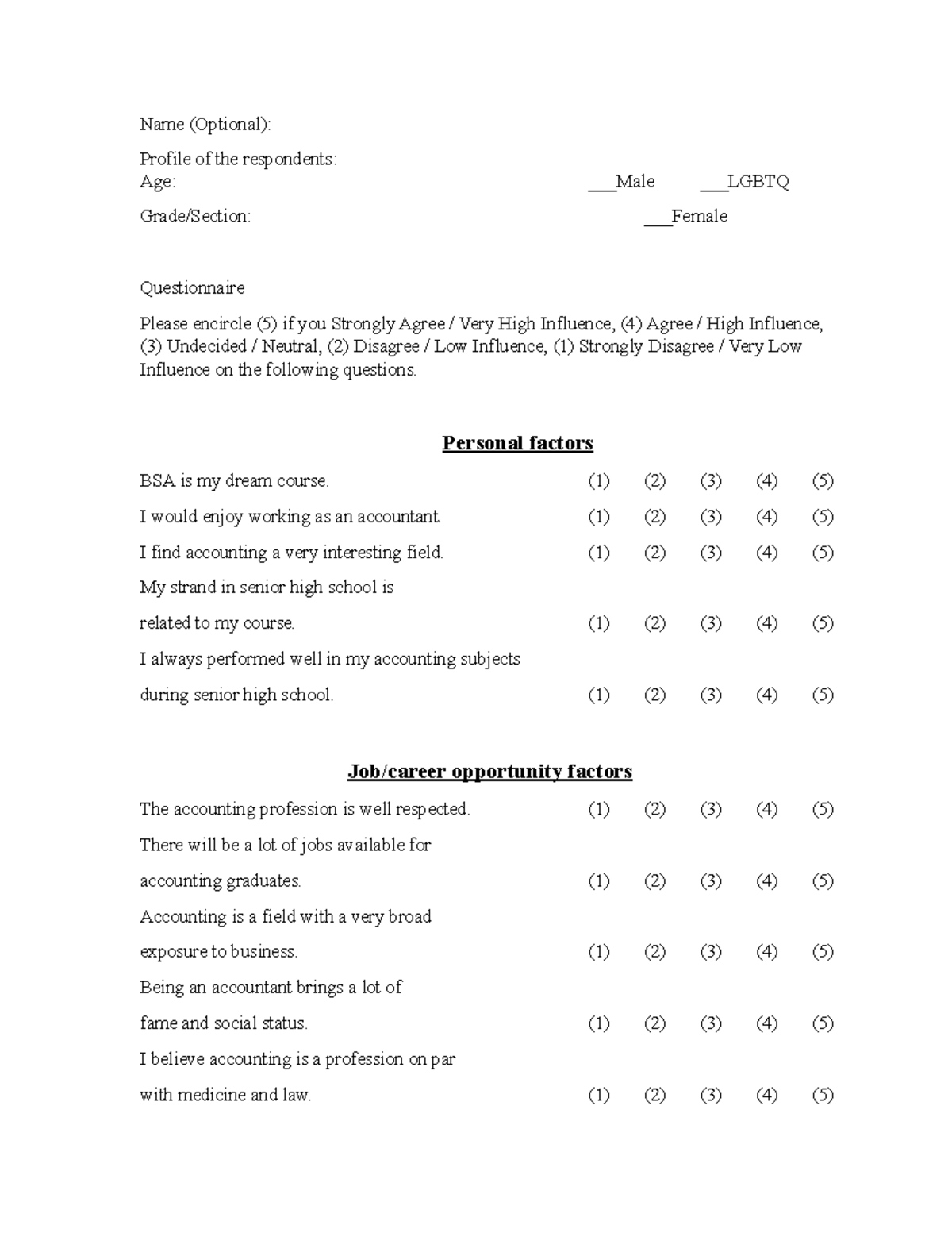 Questionnaire - ENJOY - Name (Optional): Profile of the respondents ...
