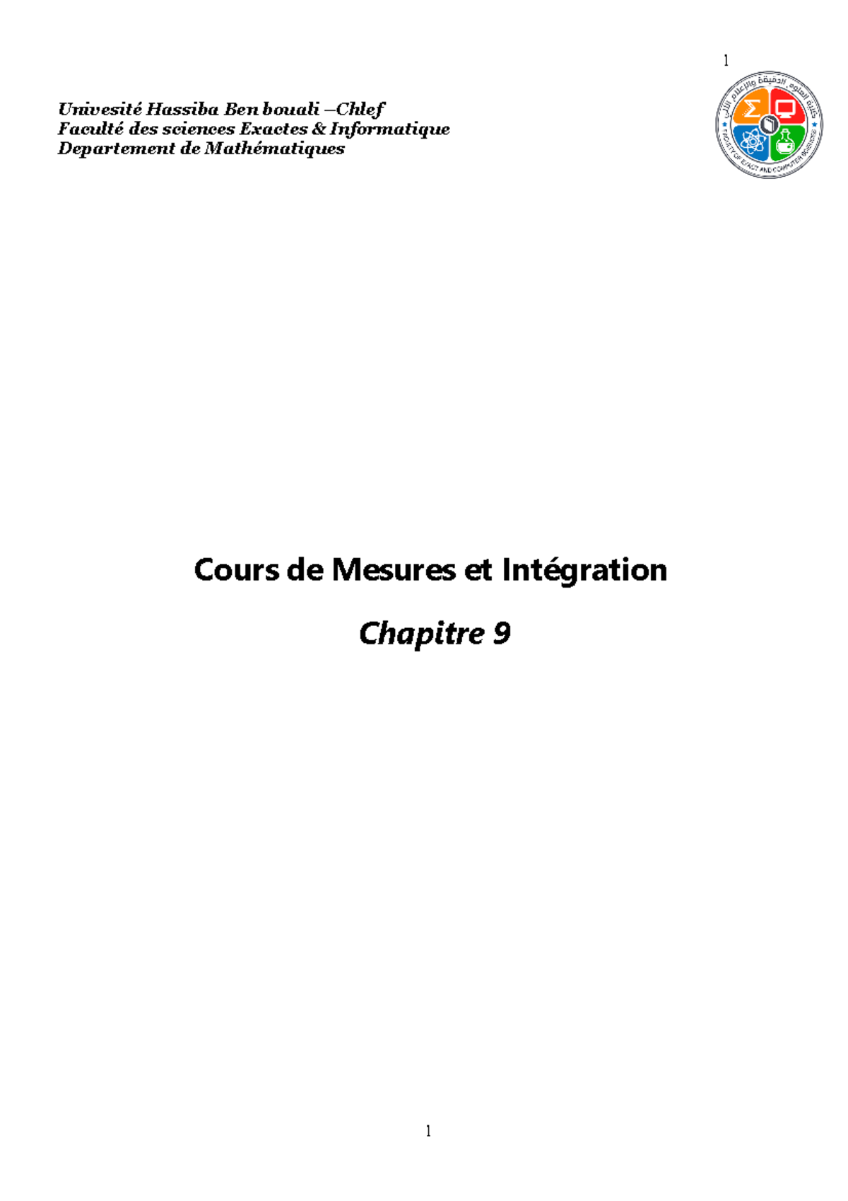 Cours de Mesures et Integration chapitre 9 - Univesité Hassiba Ben bouali – Chlef Faculté des ...