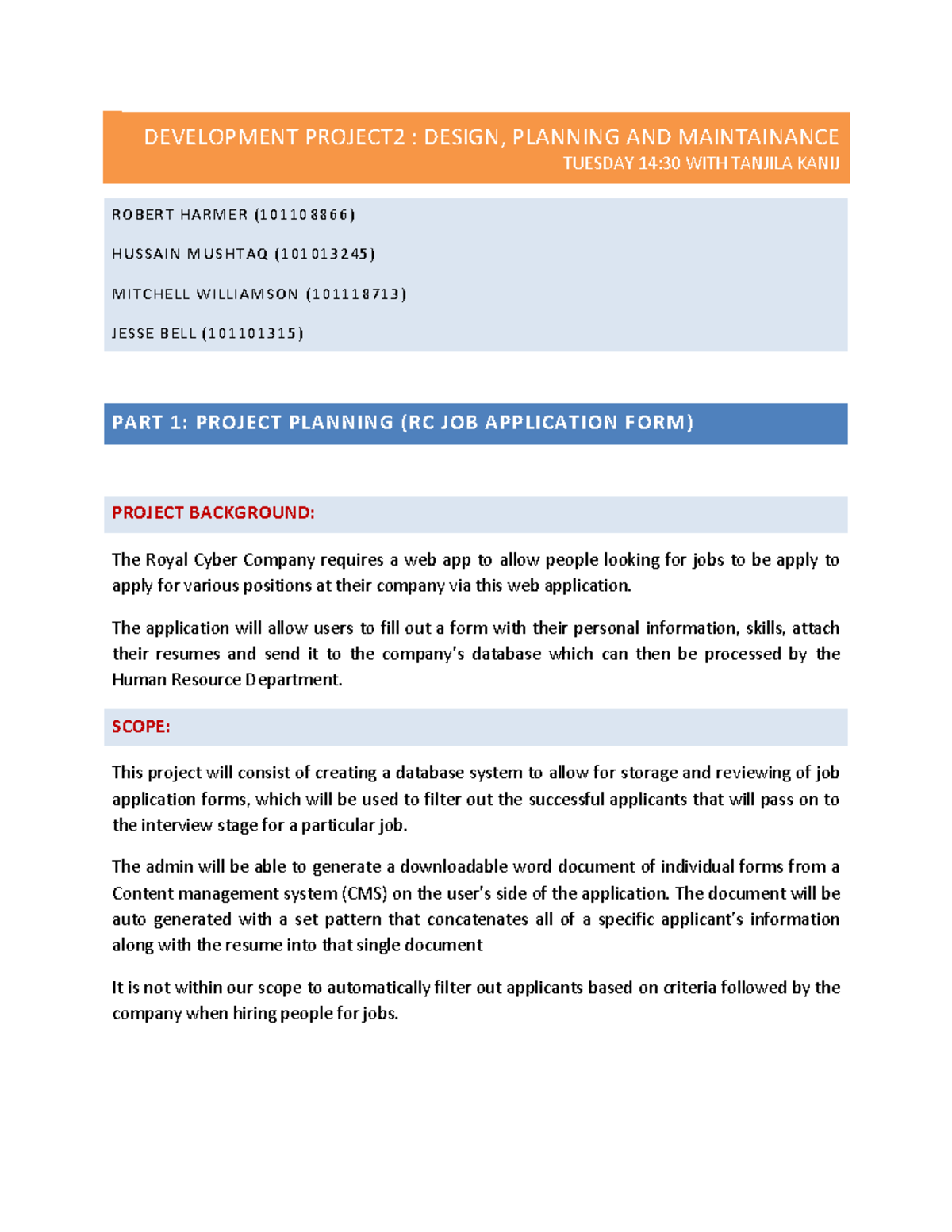 Design & Development Project 2 - Mandatory assignments - DEVELOPMENT PROJECT2 : DESIGN, PLANNING ...