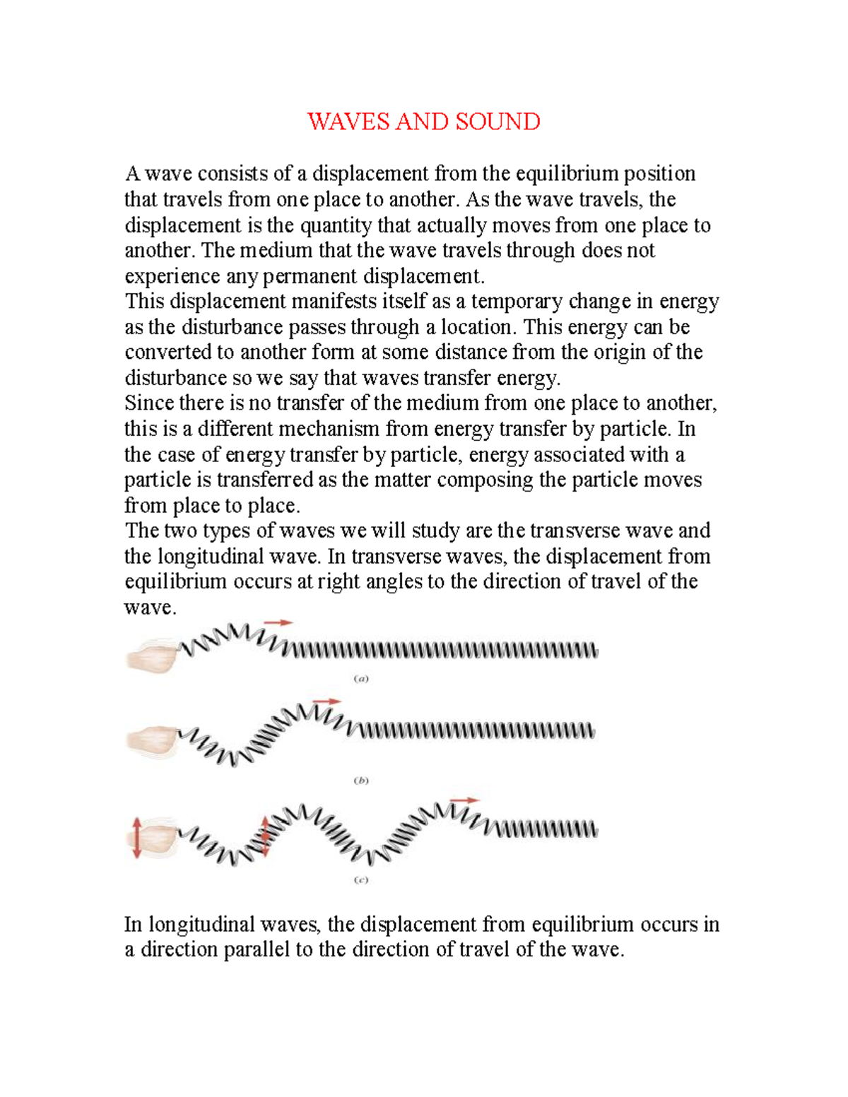 Ch16 Waves and sound - /math-physique/Physics - WAVES AND SOUND A wave ...
