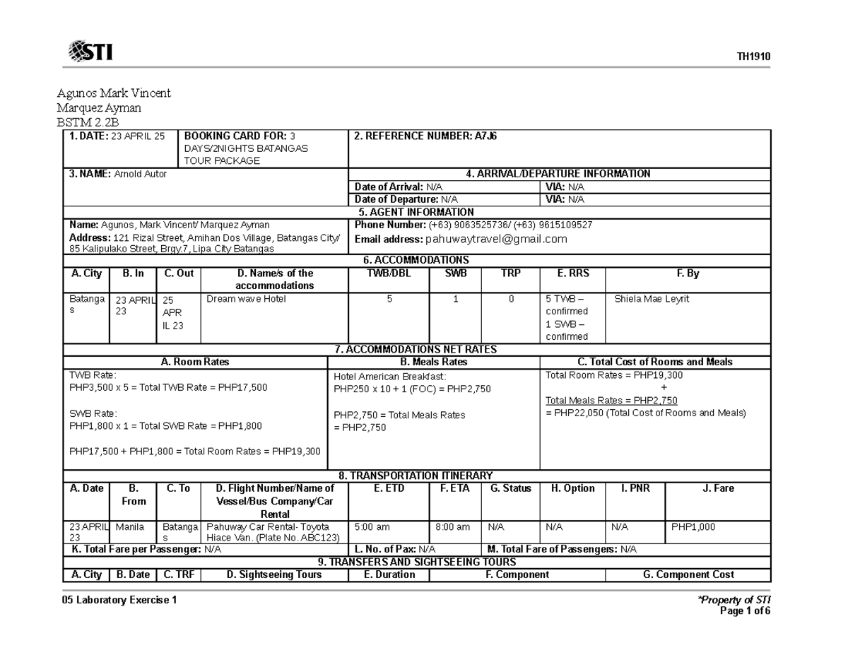 05 Laboratory Agunos Marquez - 05 Laboratory Exercise 1 *Property of ...
