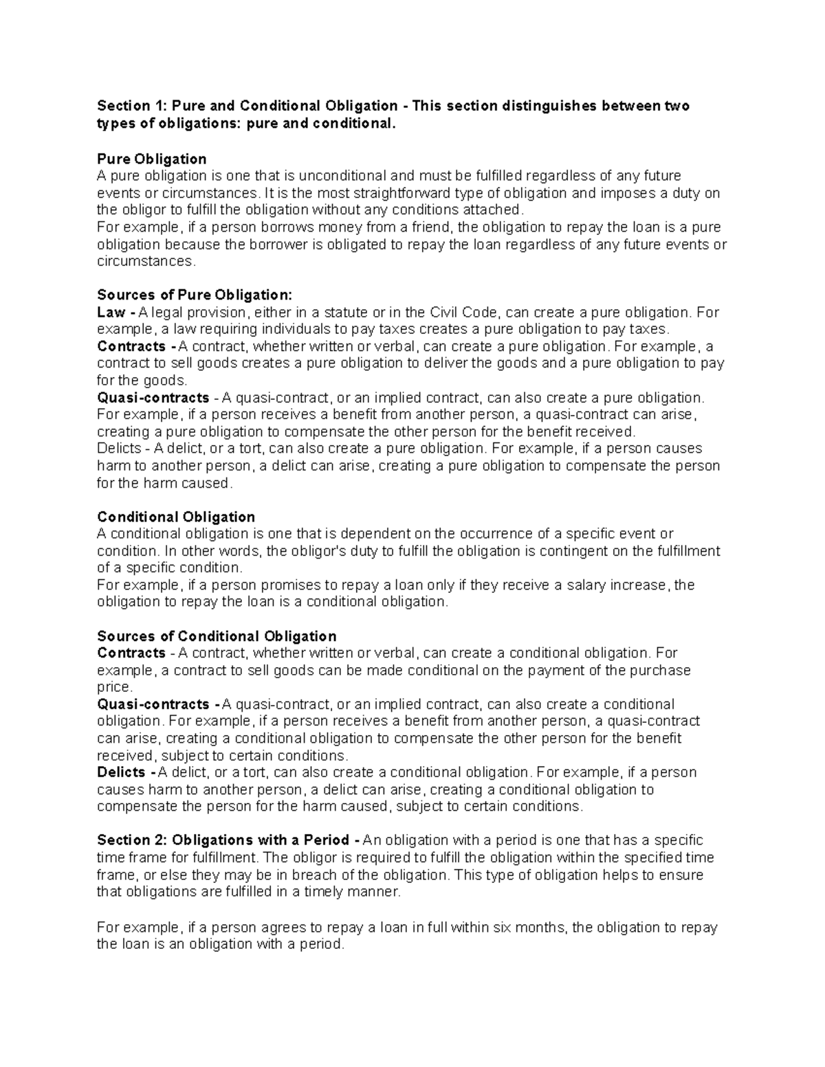 Obligation and Contracts - Section 1: Pure and Conditional Obligation ...