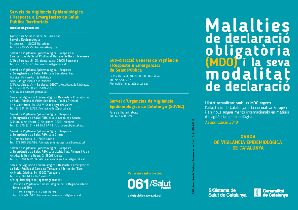 Malalties declaracio obligatoria MDO modalitat declaracio 2019 - Malalties de declaració ...
