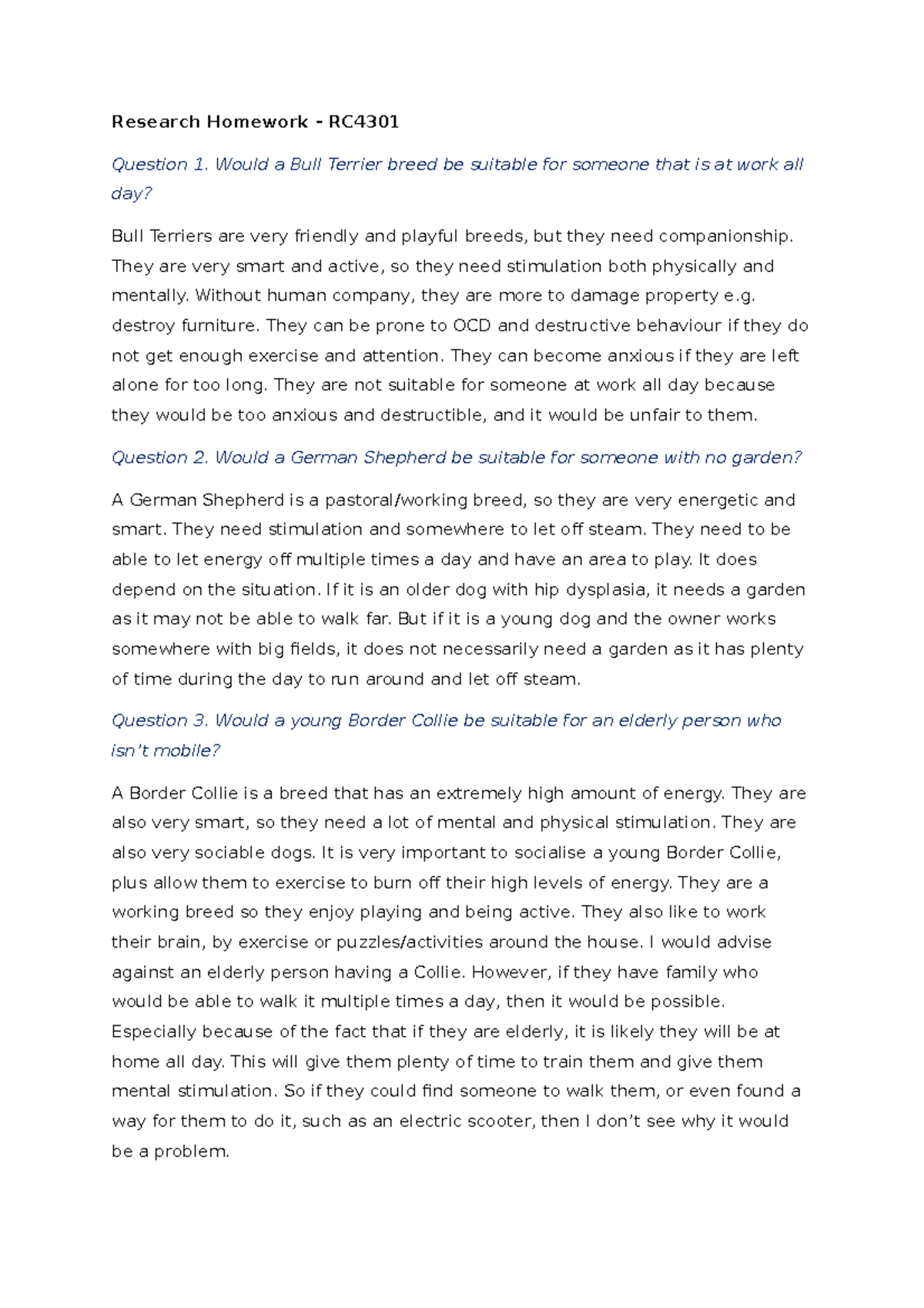 Research Homework - This is answering 8 questions about different dog ...