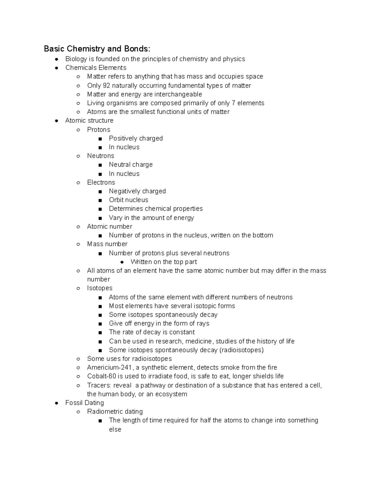 Basic Chemistry and Bonds - Studocu