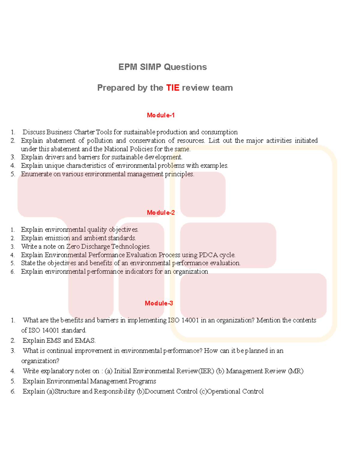 Copy Of Epm Super Imp Tie 23 Epm Simp Questions Prepared By The Tie Review Team Module 1