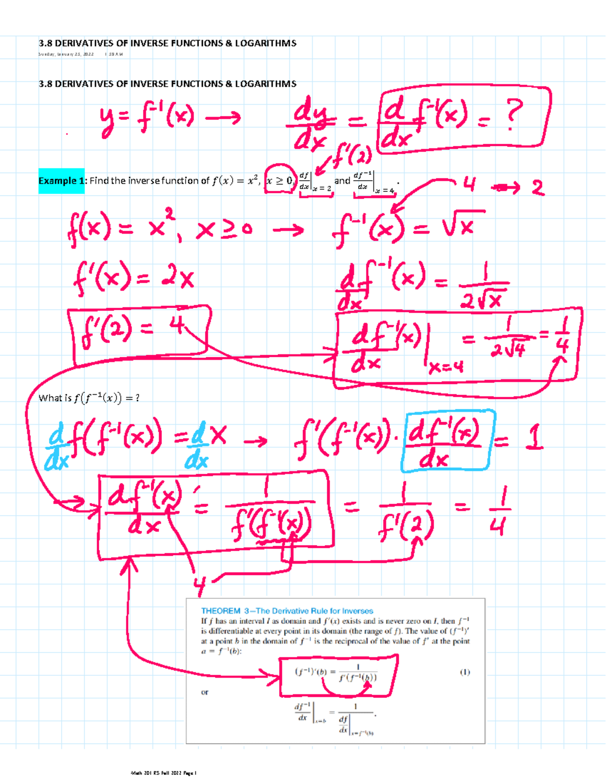 Calculus notes from Diene - 3 DERIVATIVES OF INVERSE FUNCTIONS ...