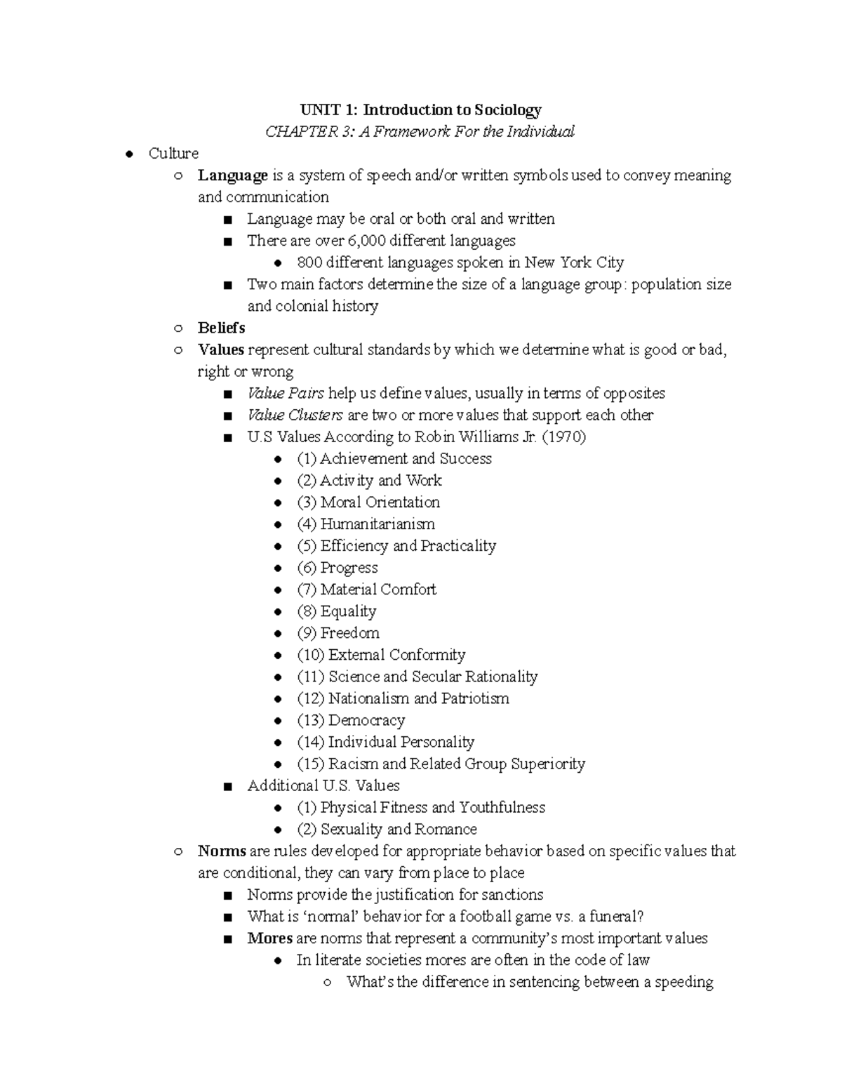 Chapter 3 Notes - n/a - UNIT 1: Introduction to Sociology CHAPTER 3: A ...