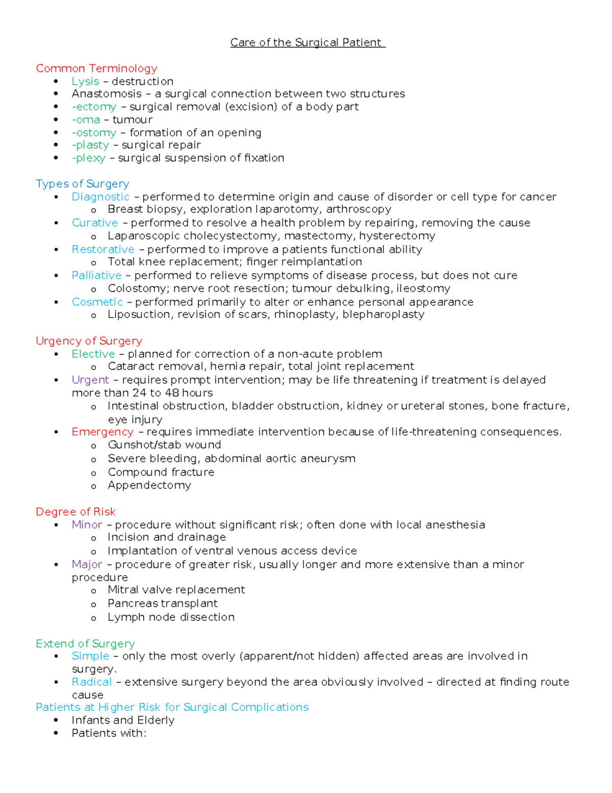 Practical Nursing Theory - Test #4 - Care of the Surgical Patient ...