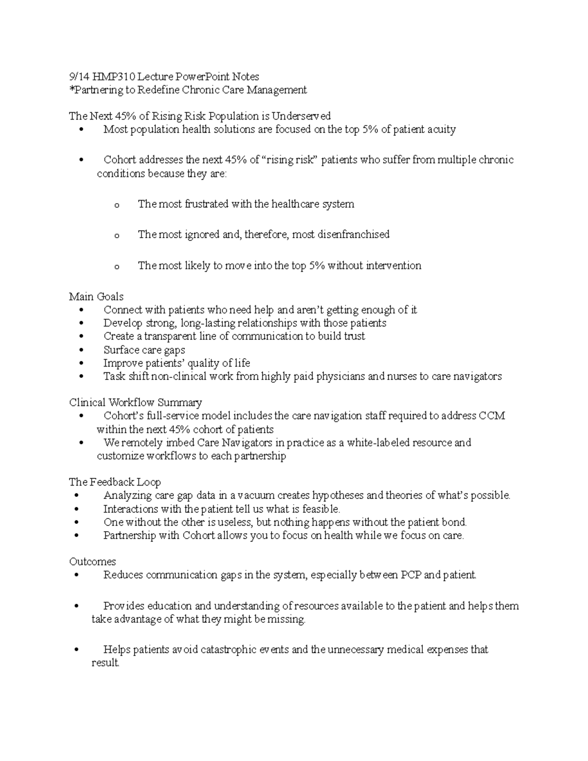 HMP310 9:14 lecture notes - 9/14 HMP310 Lecture PowerPoint Notes ...