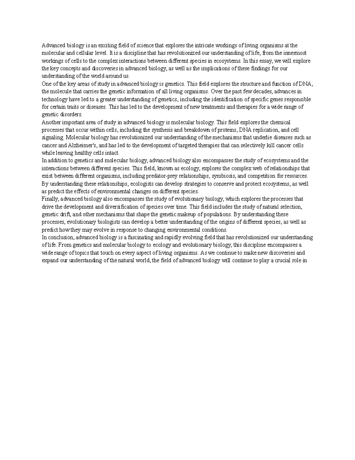 Adanced human biology - essay - Advanced biology is an exciting field ...