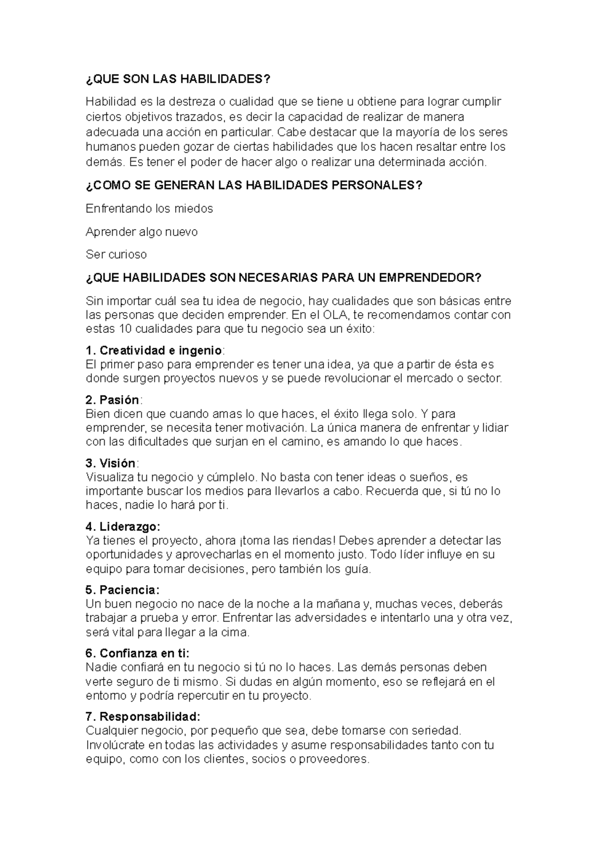 QUE SON LAS Habilidades - ¿QUE SON LAS HABILIDADES? Habilidad es la ...