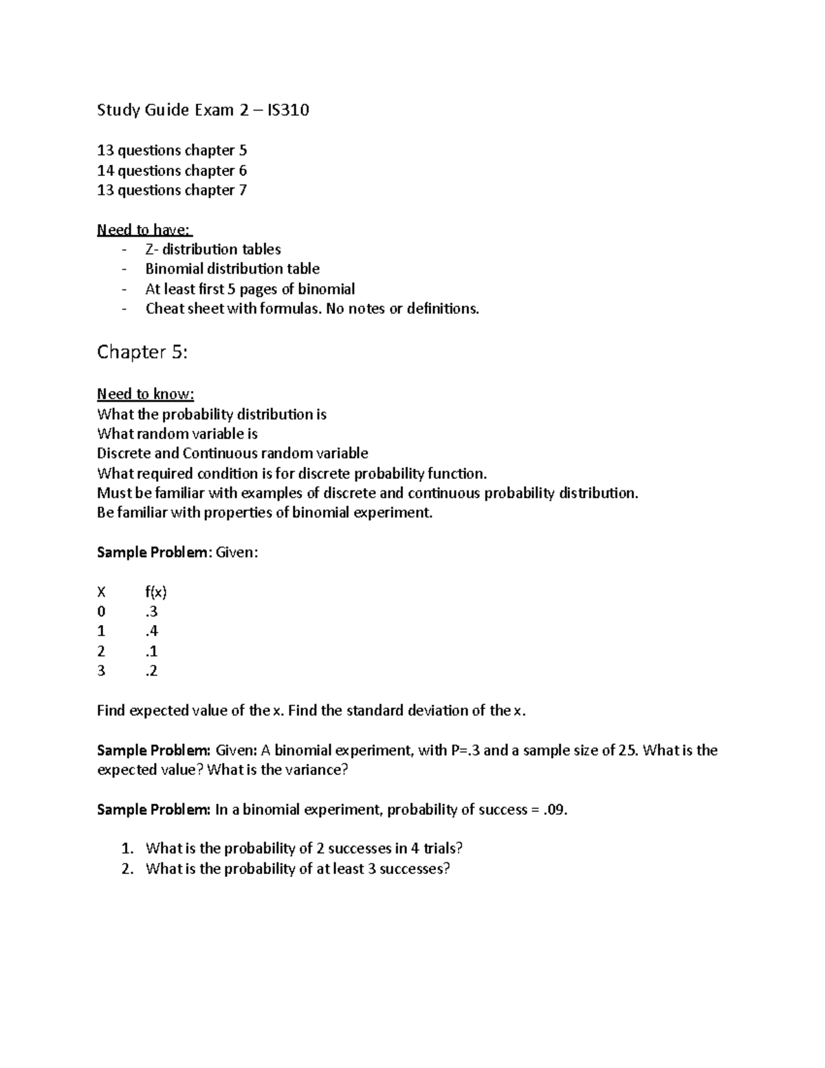 Study Guide Exam 2 – IS310 - Study Guide Exam 2 – IS 13 questions ...