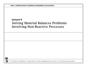 Solving Material Balances Problems involving Reactive Processes - CHE 31. INTRODUCTION TO ...