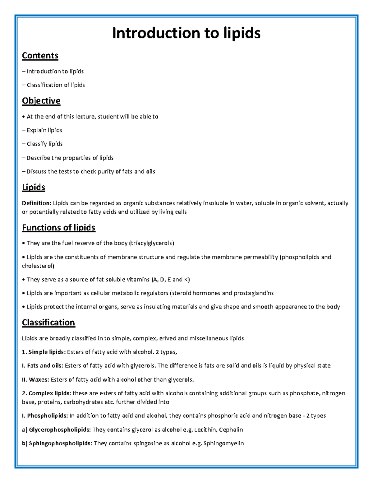 Lipids Introduction - Introduction to lipids Contents Introduction to ...