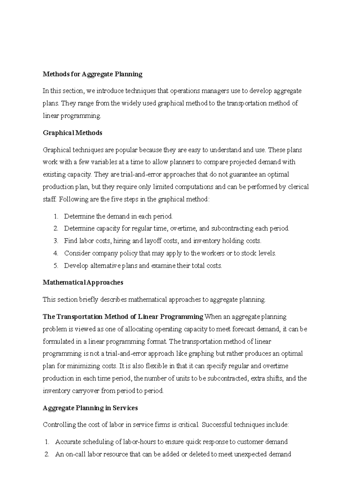 Methods for Aggregate Planning - They range from the widely used ...