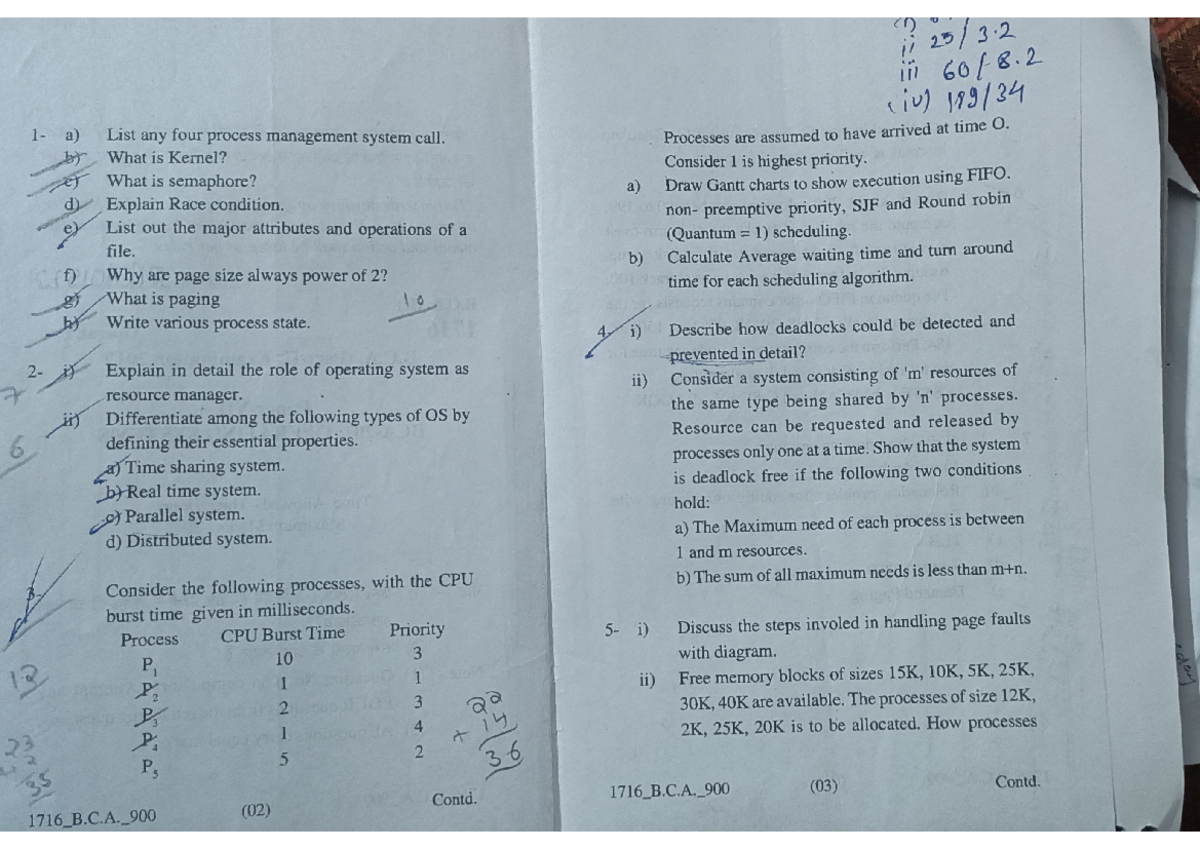 OS Previous YEAR Question - Bachelor of computer application - Studocu